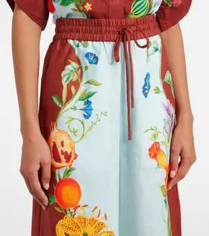 ALEMAIS Dahlia Floral Linen Wide-leg Pants - Multicoloured
