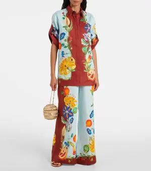 ALEMAIS Alémais Dahlia Floral Linen Wide-leg Pants