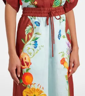 ALEMAIS Alémais Dahlia Floral Linen Wide-leg Pants