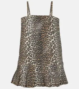 GANNI Leopard-print Denim Minidress - Brown
