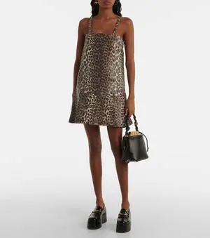 GANNI Leopard-print Denim Minidress - Brown