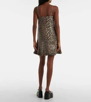 GANNI Leopard-print Denim Minidress - Brown