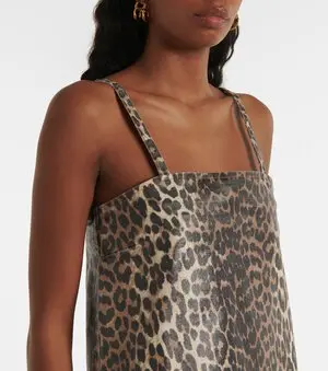 GANNI Leopard-print Denim Minidress - Brown