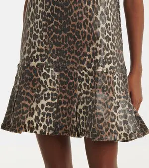 GANNI Leopard-print Denim Minidress - Brown