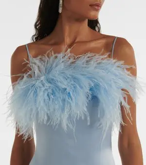David Koma Feather-trimmed Satin Cocktail Dress