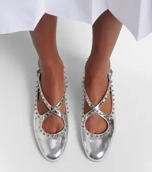 CHRISTIAN LOUBOUTIN Pilouta Jane Spikes Ballet Flats - Silver