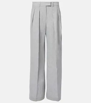 Brunello Cucinelli Linen-blend Wide-leg Trousers - Grey
