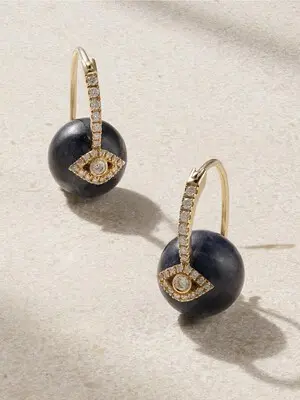 SYDNEY EVAN Evil Eye 14-karat Gold, Sapphire And Diamond Earrings - Black