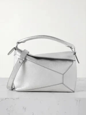 Loewe Puzzle Edge Mini Metallic Shoulder Bag - Silver