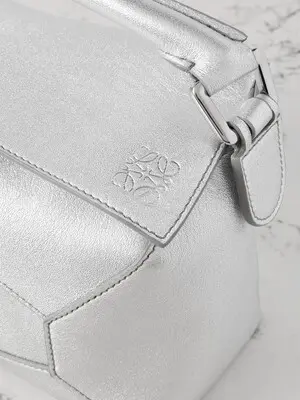 Loewe Puzzle Edge Mini Metallic Shoulder Bag - Silver
