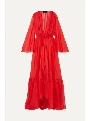 RASARIO Ruffled Silk-chiffon Jacket - Red