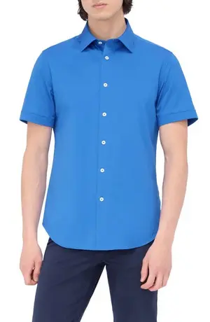 Bugatchi Miles Ooohcotton® Solid Short Sleeve Button-up Shirt - Classic Blue