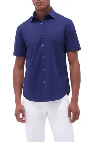 Bugatchi Miles Ooohcotton® Solid Short Sleeve Button-up Shirt Navy