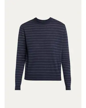 Lafayette 148 New York Striped Crewneck Cashmere Sweater - Ink Multi