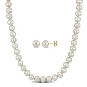 JULIANNA B. 10k Yellow Gold Cultured Necklace And Stud Earrings Set - Pearl