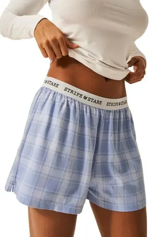 STRIPE & STARE Ecovero Pyjama Shorts - Blue Check