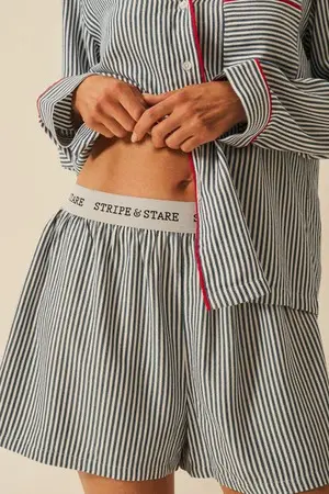 STRIPE & STARE Ecovero Pyjama Shorts Midnight Stripe