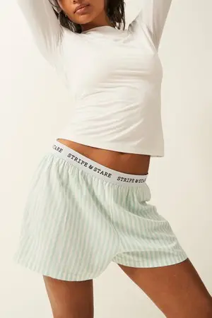 STRIPE & STARE Ecovero Pyjama Shorts Opal Stripe