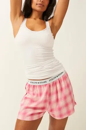 STRIPE & STARE Ecovero Pyjama Shorts Pink Check