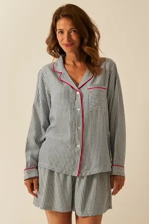 STRIPE & STARE Ecovero Pajama Top - Midnight Stripe
