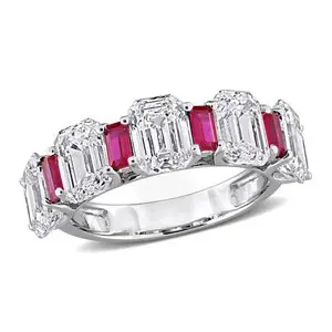 JULIANNA B. 14k White Gold Semi-eternity Ring With Lab-created And Lab Grown Diamond - Ruby
