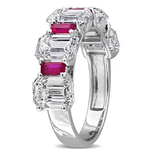 JULIANNA B. 14k White Gold Semi-eternity Ring With Lab-created And Lab Grown Diamond - Ruby