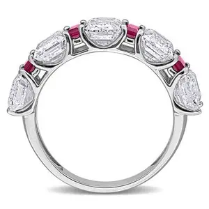 JULIANNA B. 14k White Gold Semi-eternity Ring With Lab-created And Lab Grown Diamond - Ruby