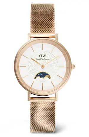 DANIEL WELLINGTON Petite Moonphase Mesh Strap Watch - Rose Gold