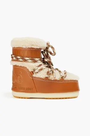 CHLOÉ X MOON BOOT Embroidered Shearling And Leather Snow Boots