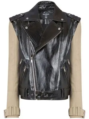 Balmain Panelled Biker Jacket - Black
