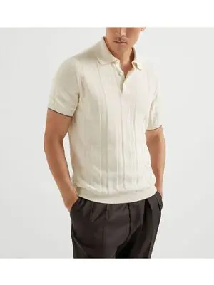 Brunello Cucinelli Ribbed-knit Polo Shirt - Neutrals