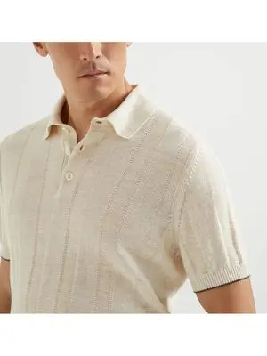 Brunello Cucinelli Ribbed-knit Polo Shirt - Neutrals