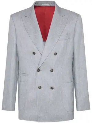 Brunello Cucinelli Double-breasted Linen Blazer - Grey