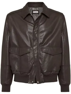 Brunello Cucinelli Aviator Leather Jacket