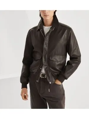 Brunello Cucinelli Aviator Leather Jacket