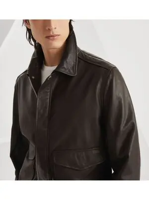 Brunello Cucinelli Aviator Leather Jacket