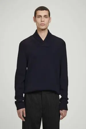 Cos Shawl-collar Ribbed Merino Wool Sweater - Blue