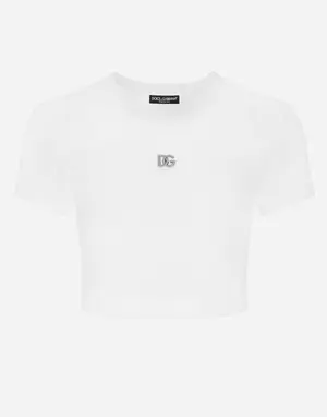 Dolce & Gabbana Cropped Jersey T-shirt With Dg Logo - White