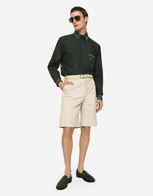 Dolce & Gabbana Stretch Cotton Shorts With Branded Tag - Beige