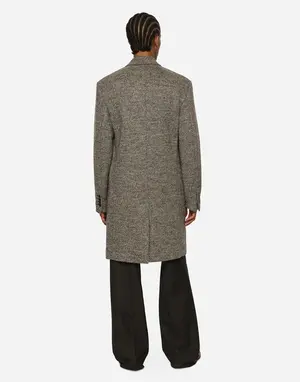 Dolce & Gabbana Single-breasted Melange Diagonal-weave Wool Coat - Multicolor