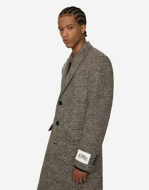 Dolce & Gabbana Single-breasted Melange Diagonal-weave Wool Coat - Multicolor