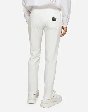 Dolce & Gabbana Stretch Cotton Twill Pants With Branded Tag - White