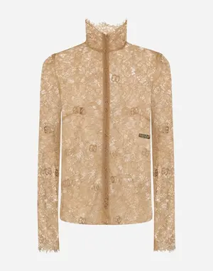 Dolce & Gabbana Floral Lace Turtleneck Blouse - Beige
