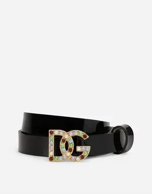 Dolce & Gabbana Leather Belt With Multi-colored Crystals - Black