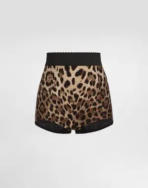 Dolce & Gabbana High-waisted Charmeuse Panties With Leopard Print - Multicolor