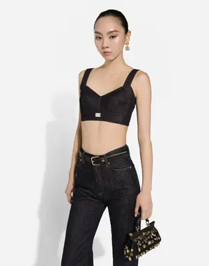 Dolce & Gabbana Cotton Denim Corset Bralette Top