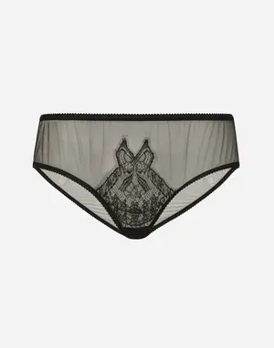 Dolce & Gabbana Tulle Briefs With Lace Inlay - Black