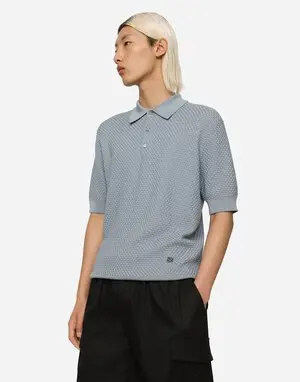 Dolce & Gabbana Stretch Cotton Polo-shirt With Dg Hardware - Azure