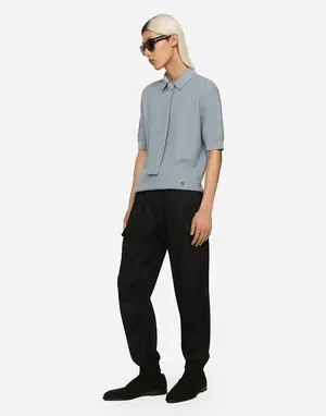 Dolce & Gabbana Stretch Cotton Polo-shirt With Dg Hardware - Azure