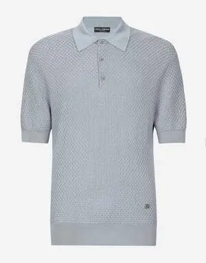 Dolce & Gabbana Stretch Cotton Polo-shirt With Dg Hardware Azure